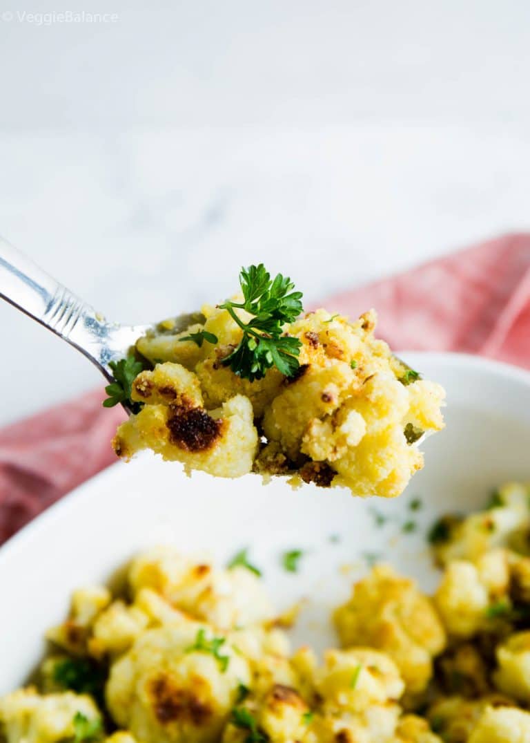 Easy And Healthy Cheesy Vegan Roasted Cauliflower Recipe